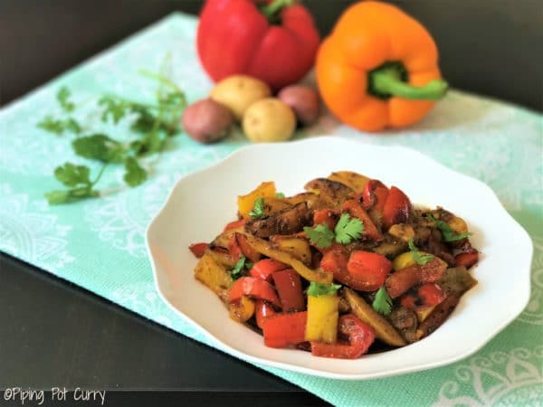 Aloo Simla Mirch (Bell Pepper & Potato Stir fry) - Piping Pot Curry