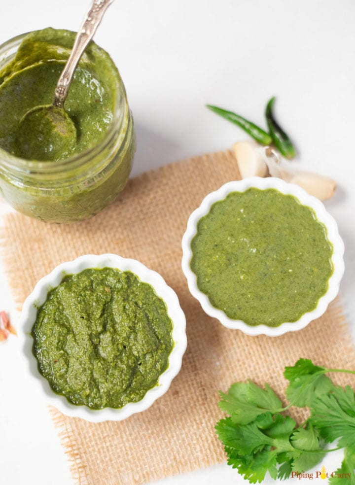 Mint Cilantro Chutney (Indian Green Chutney) - Piping Pot Curry
