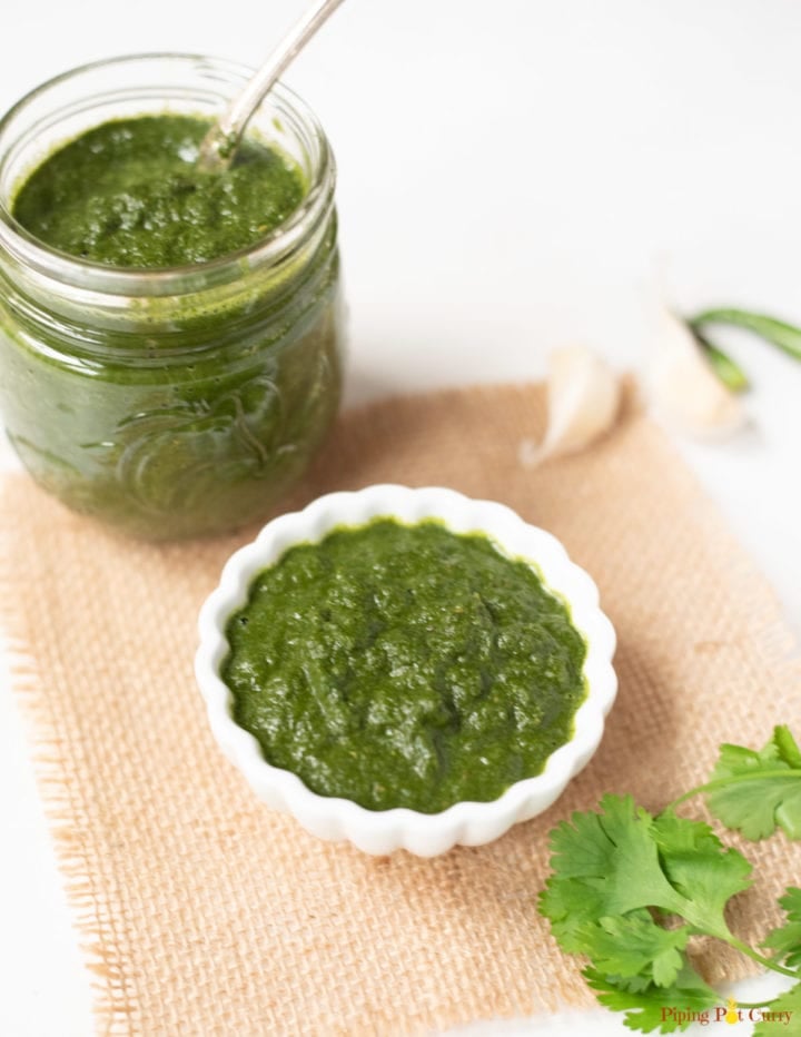 Mint Cilantro Chutney (Indian Green Chutney) - Piping Pot Curry