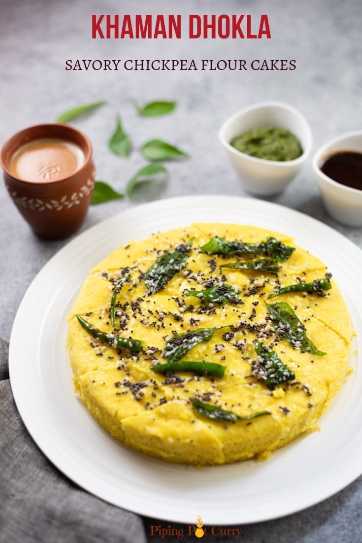 Instant Khaman Dhokla (Savory Chickpea Flour Cake) - Piping Pot Curry