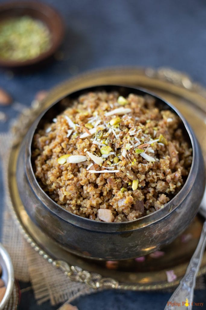 Easy One-pot Lapsi (Cracked Wheat Sweet) - Piping Pot Curry