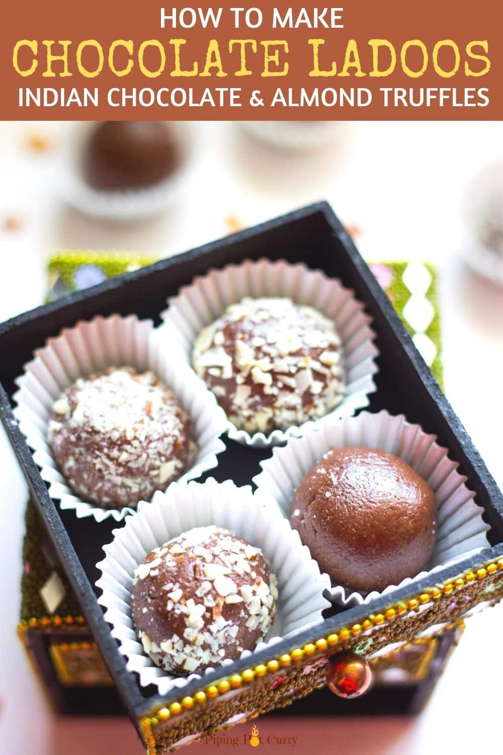 Easy Chocolate Ladoo (Chocolate Almond Truffles) - Piping Pot Curry