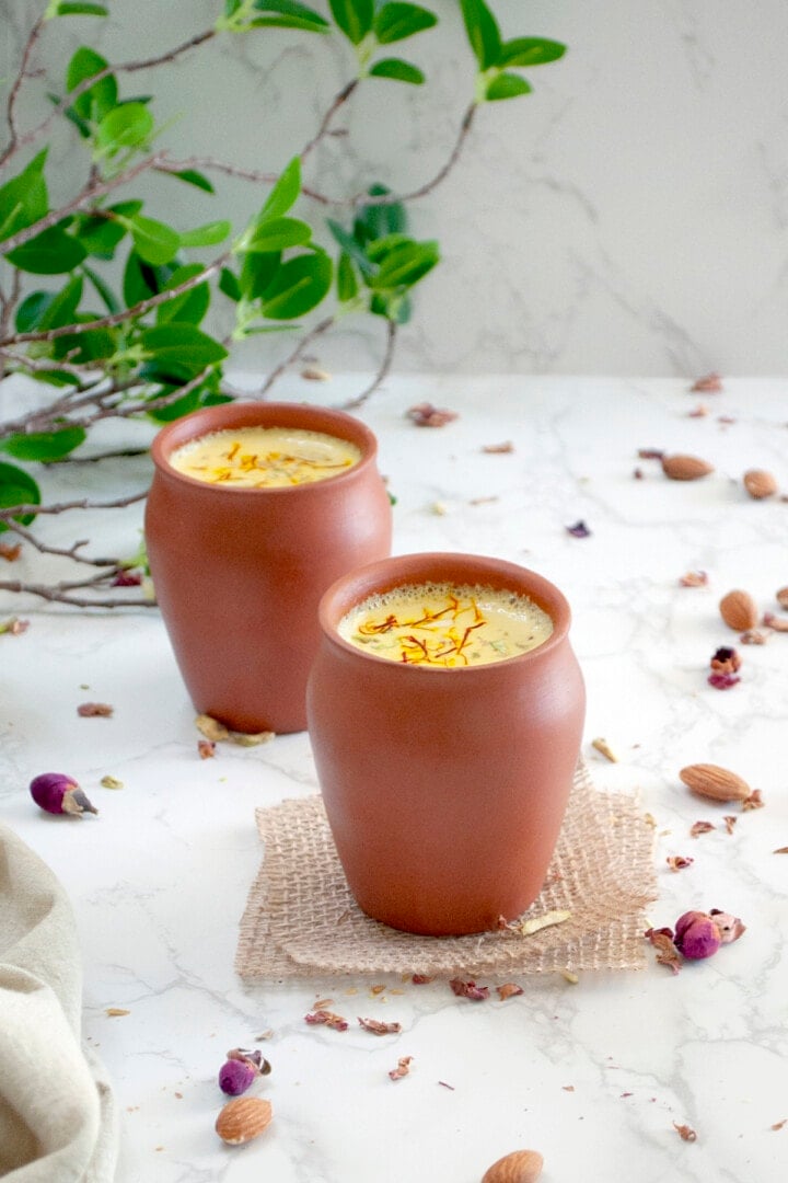 Badam Milk (Indian Saffron Almond Milk) - Piping Pot Curry