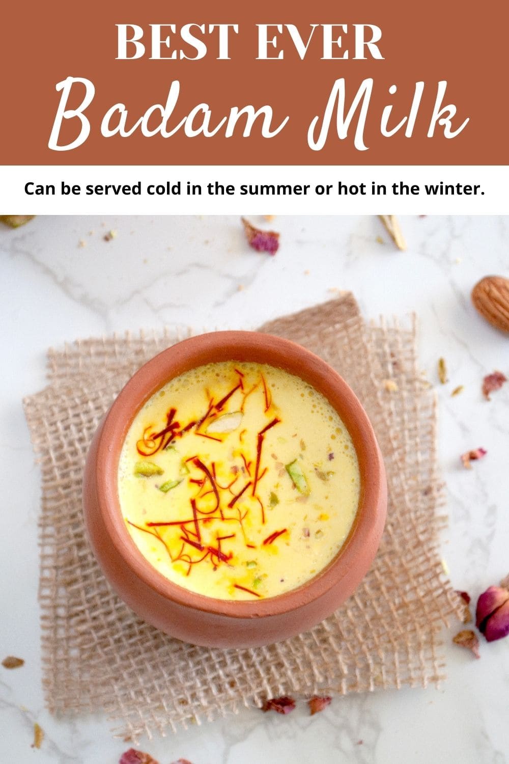 Badam Milk (Indian Saffron Almond Milk) - Piping Pot Curry