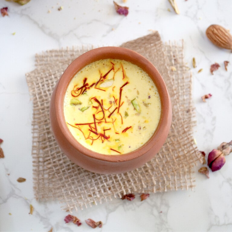 Badam Milk (Indian Saffron Almond Milk) - Piping Pot Curry