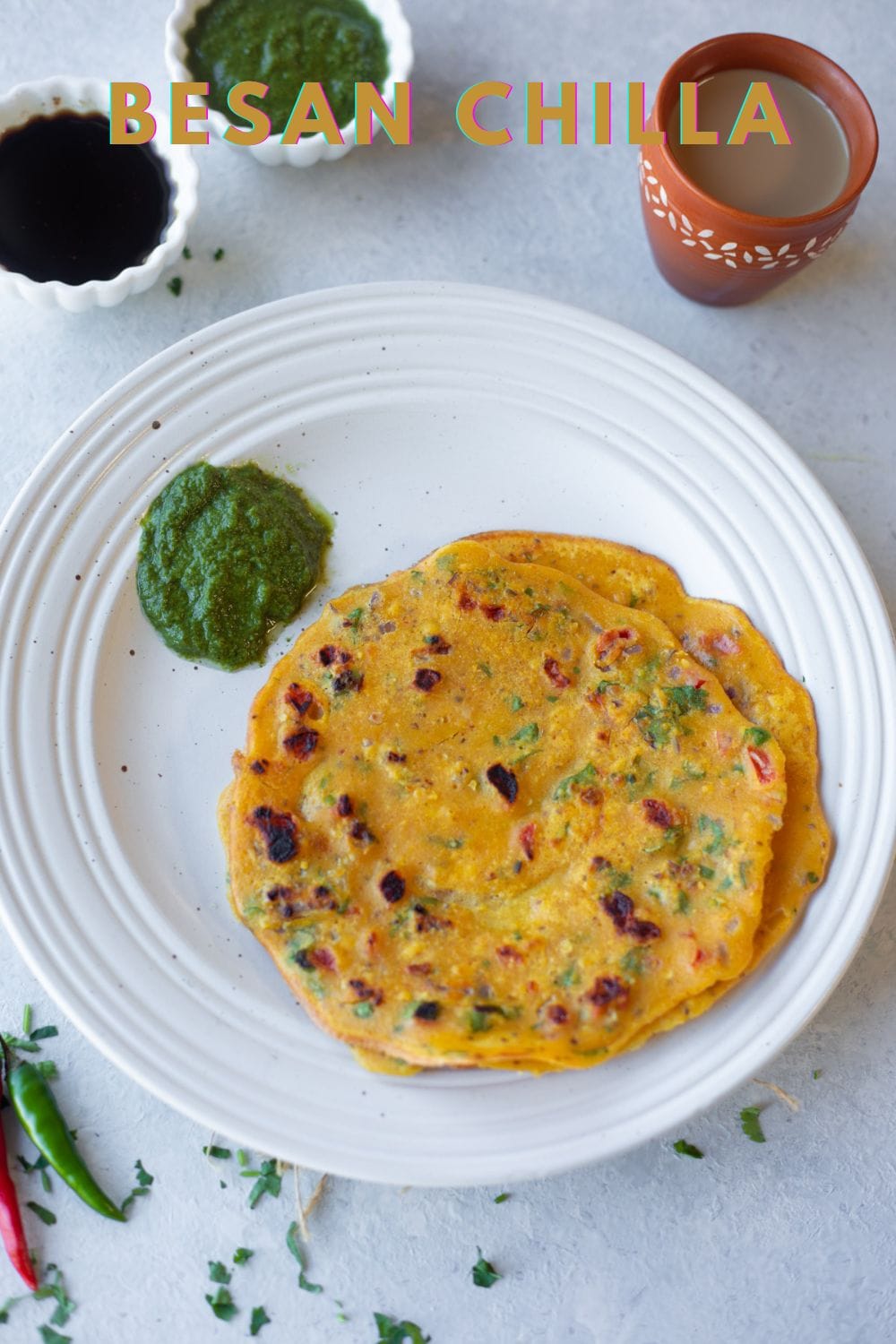 Besan Chilla (Savory Gram Flour Pancakes) - Piping Pot Curry